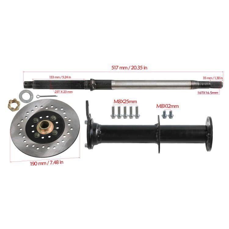 YC Yier 40" Go Kart Rear Axle Kit & 48V 1000W Electric Brushless Motor Controller Differential &19x7-8" Wheels Tires + Front Steering Shaft for ATV Quad Buggy 4 Wheelers Dolly Cart Trike Tricycle