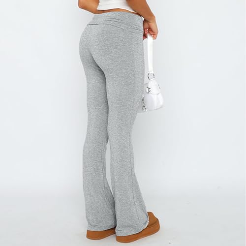ECHOINE Women's Low Rise Sweatpants Flare Bootcut Yoga Pants Casual Y2K Basic Solid Wide Leg Bell Bottom Leggings Light Grey XS