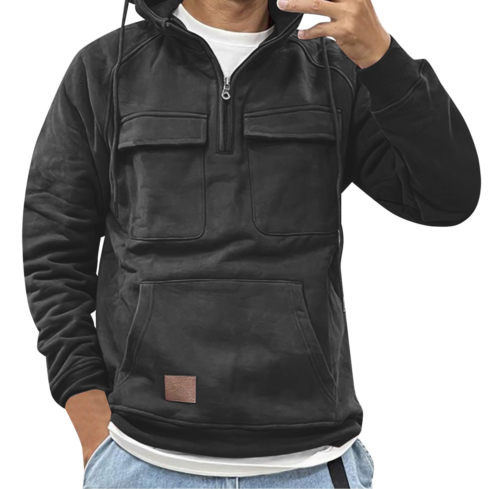 Mens Outdoor Outdoor Military Tactical Hoodie Sweatshirt Quarter Zip Cargo Pullover Hooded Workout Gym Sports Winter Jackets