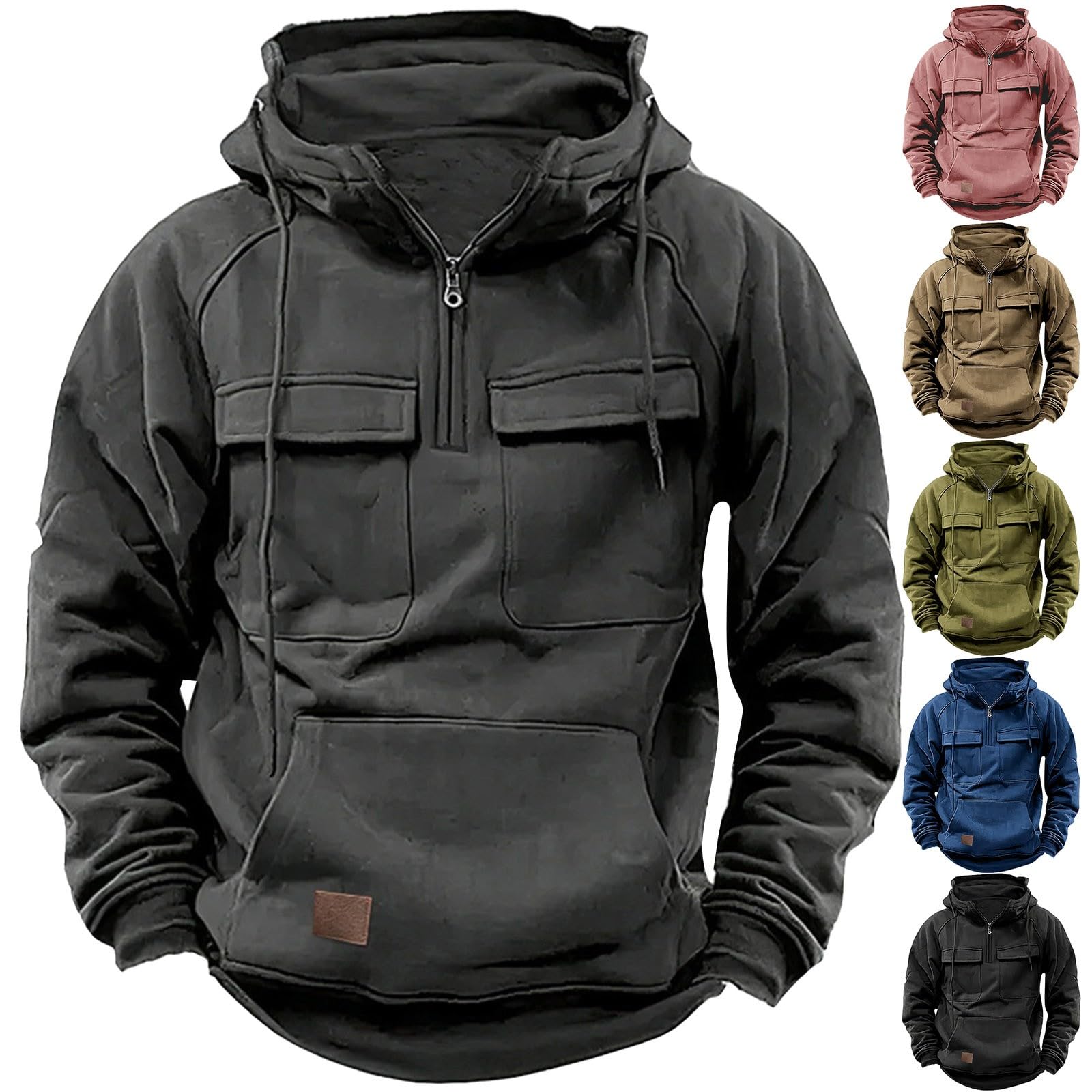 Mens Outdoor Outdoor Military Tactical Hoodie Sweatshirt Quarter Zip Cargo Pullover Hooded Workout Gym Sports Winter Jackets