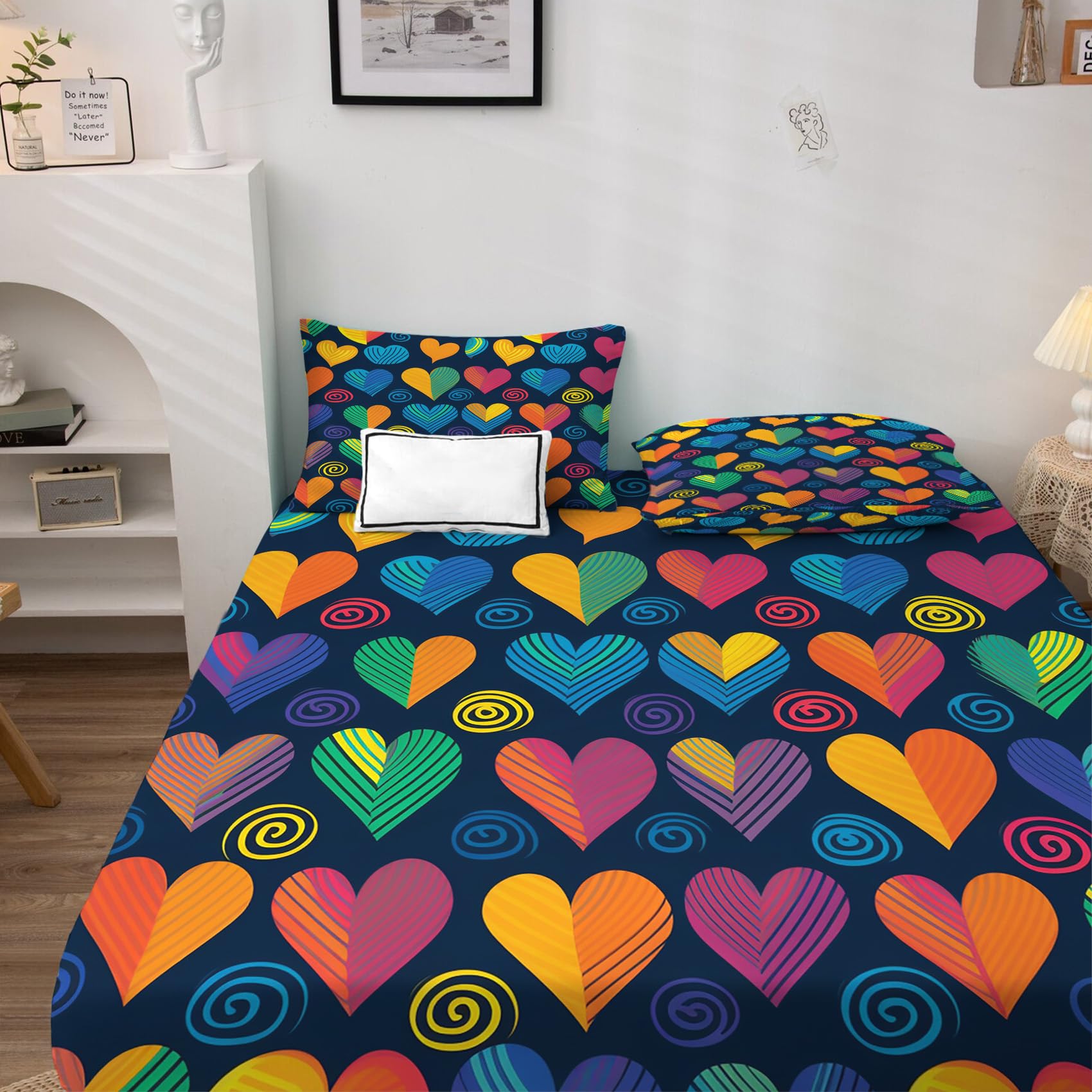 Heart Sheets Full Size Sheet Sets - Colorful Bed Sheets, Soft Microfiber & Deep Pocket & Wrinkle Free Patterned Bedding Sheets & Pillowcases, 4 Piece ( 1 Fitted Sheet, 1 Flat Sheet, 2 Pillow Cases )