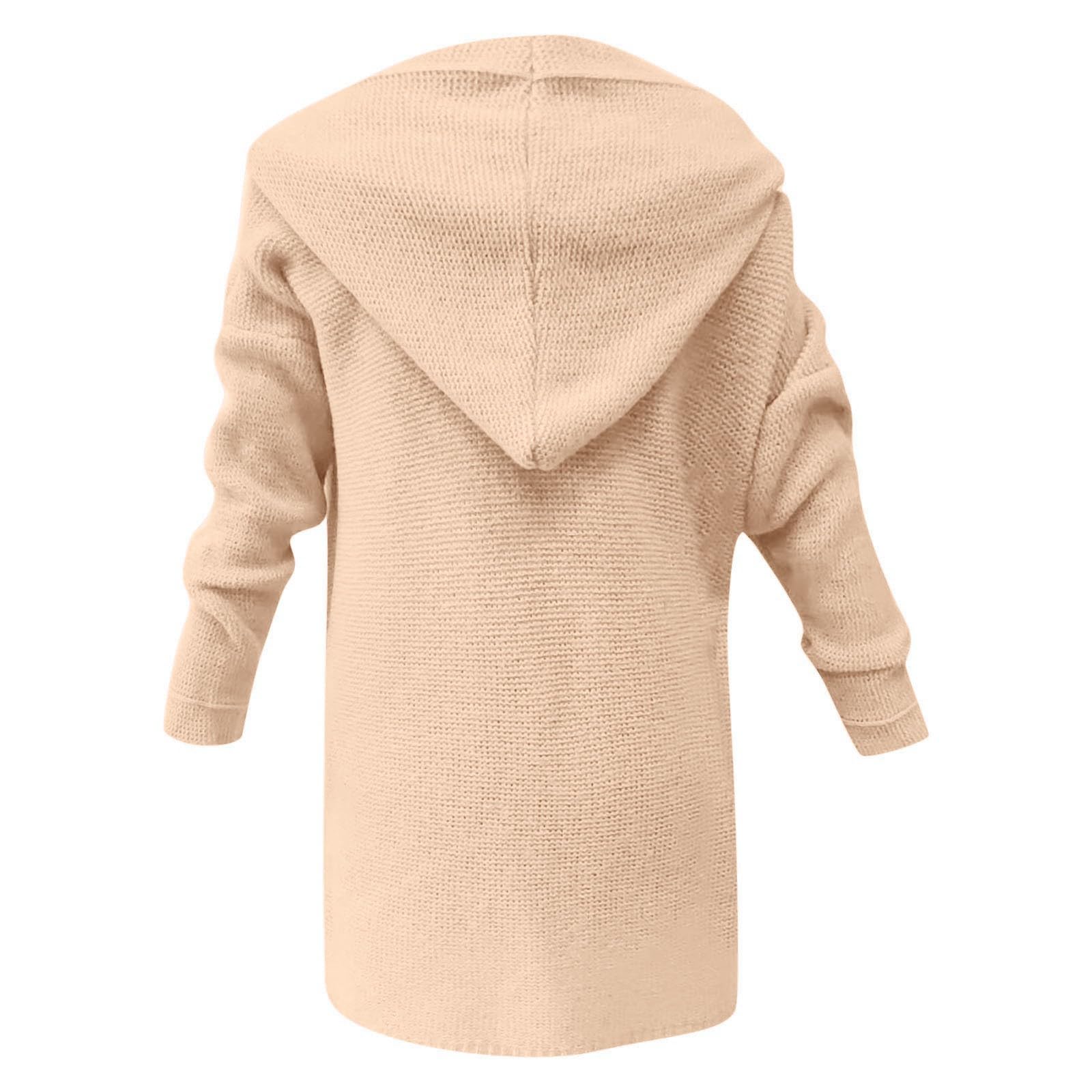 Jackets For Women 2023, Winter Fall Jacket Women'S Hooded Knitted Cardigan Solid Color Long Sweater Coat Thickened Warm Plus Size Coats Cute Jackets Fur Hood Coat Jackets (XL, Beige)