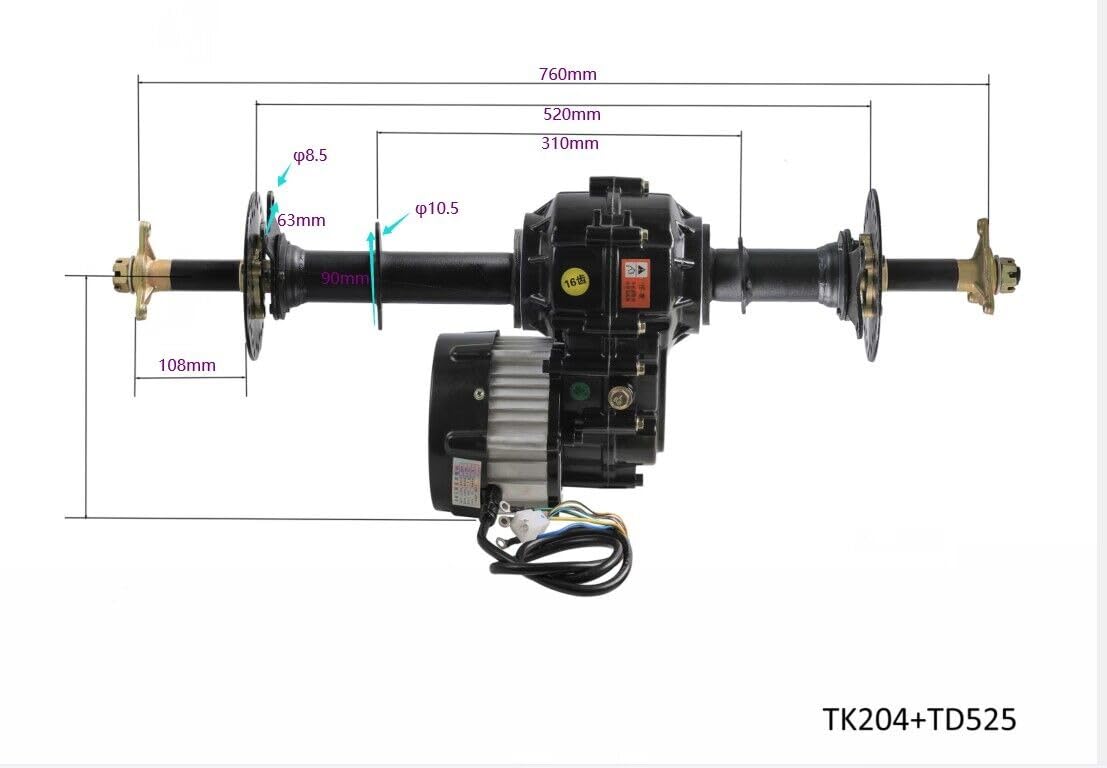 YC Yier 30" Go Kart Rear Axle Kit & 48V 1000W Electric Brushless Motor Controller Differential &16x8-7" Wheels Tires + Front Steering Shaft for ATV Quad Buggy 4 Wh