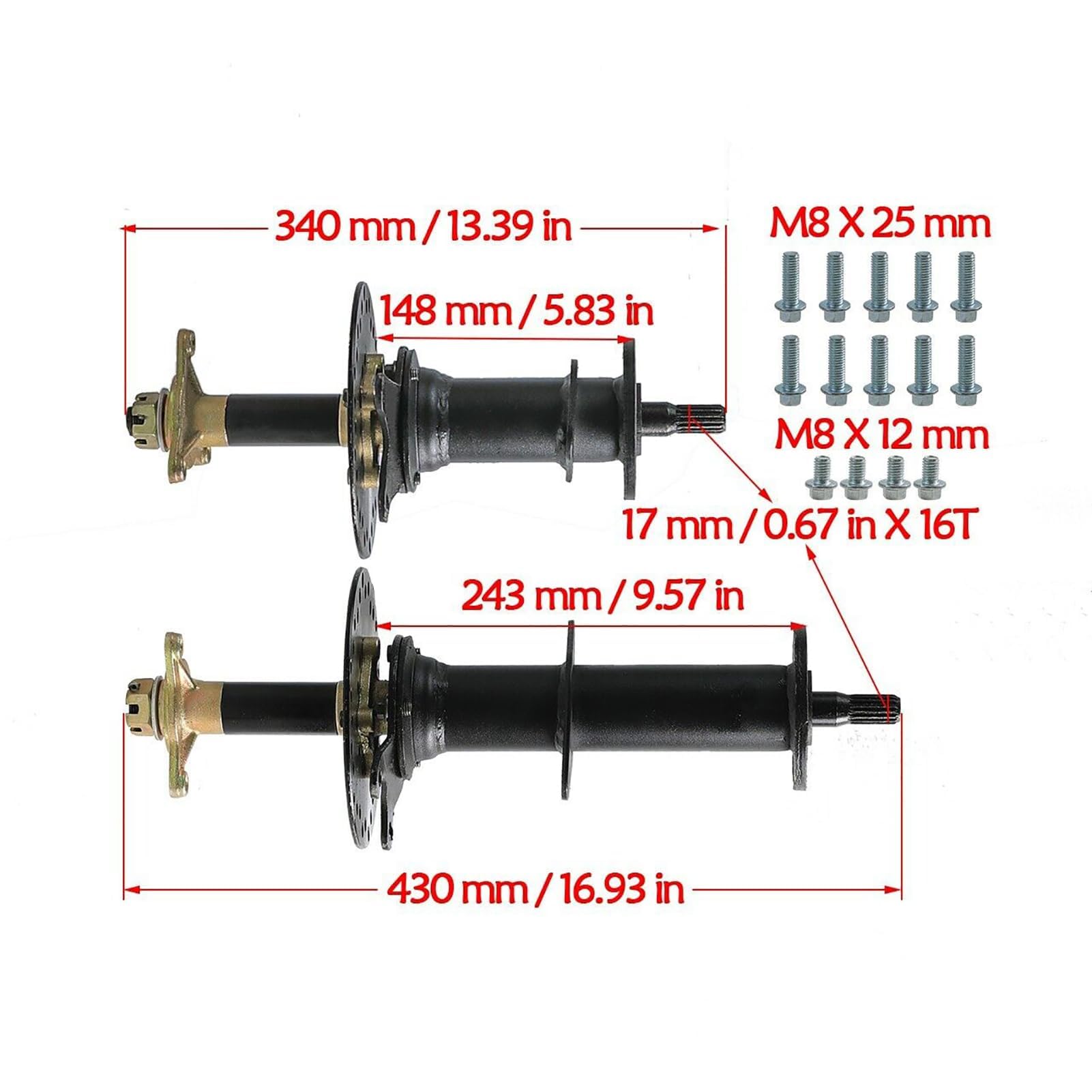 YC Yier 30" Go Kart Rear Axle Kit & 48V 1000W Electric Brushless Motor Controller Differential &16x8-7" Wheels Tires + Front Steering Shaft for ATV Quad Buggy 4 Wh