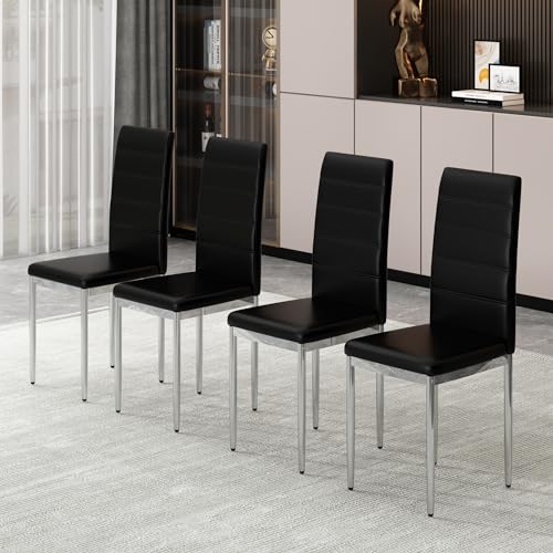WINWOL Modern Dining Chairs Set of 4,Products are Perfect for Restaurants, Living Rooms, Kitchens, and Offices,PU Leather Upholstery,high Back and Metal Legs (Black, Set of 4)