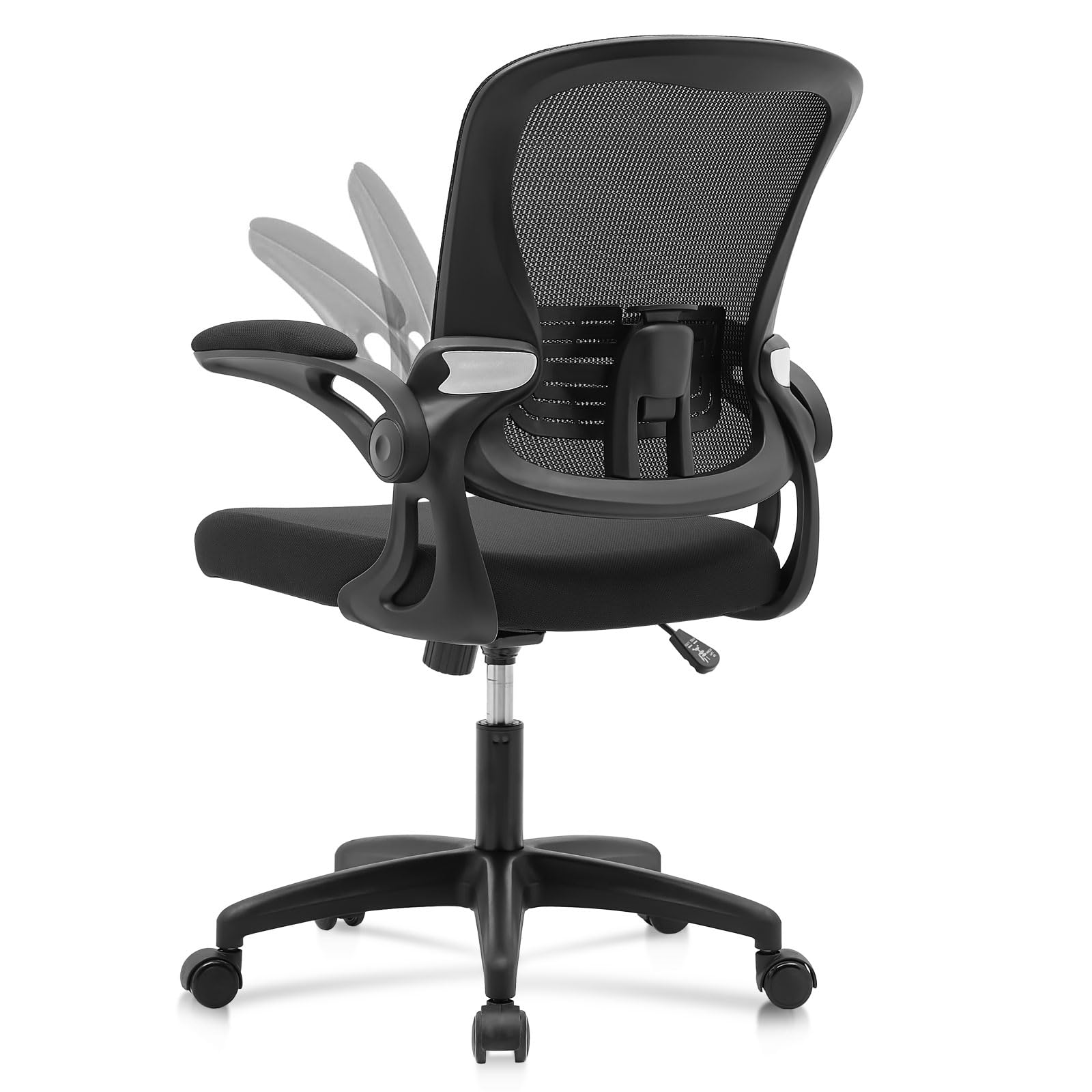 RYDESIGN Mesh Chair Ergonomic Office Chair with Adjustable Lumbar Support, 90° Flip-Up Armrests Breathable Mesh Computer Desk Chair Executive Swivel Rolling Task Chair for Home 250 lb