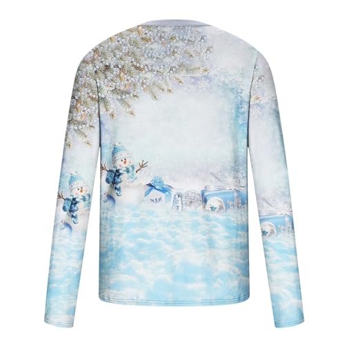 Lcxifdre Christmas Sweatshirt for Men Graphic Xmas Printing Long Sleeve Tee Shirt Crewneck Comfort Pullovers Vacation Clothes Light Blue