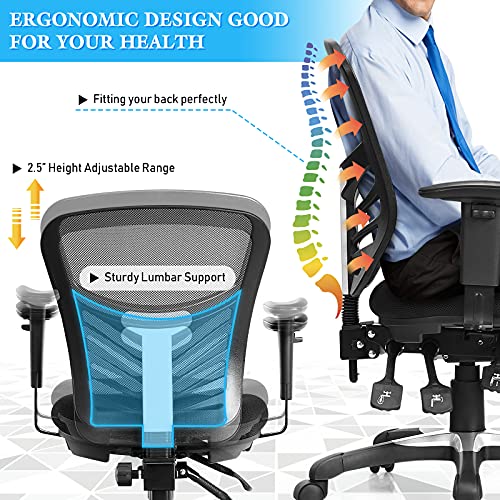POWERSTONE Office Chair, Ergonomic Mesh Desk Chair with Adjustable Height Back Lumbar Support Armrest, Swivel Rolling Wheels Computer Chair, Task Chair, Black