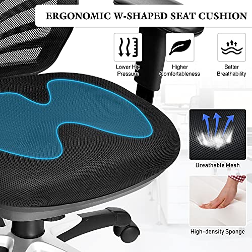 POWERSTONE Office Chair, Ergonomic Mesh Desk Chair with Adjustable Height Back Lumbar Support Armrest, Swivel Rolling Wheels Computer Chair, Task Chair, Black