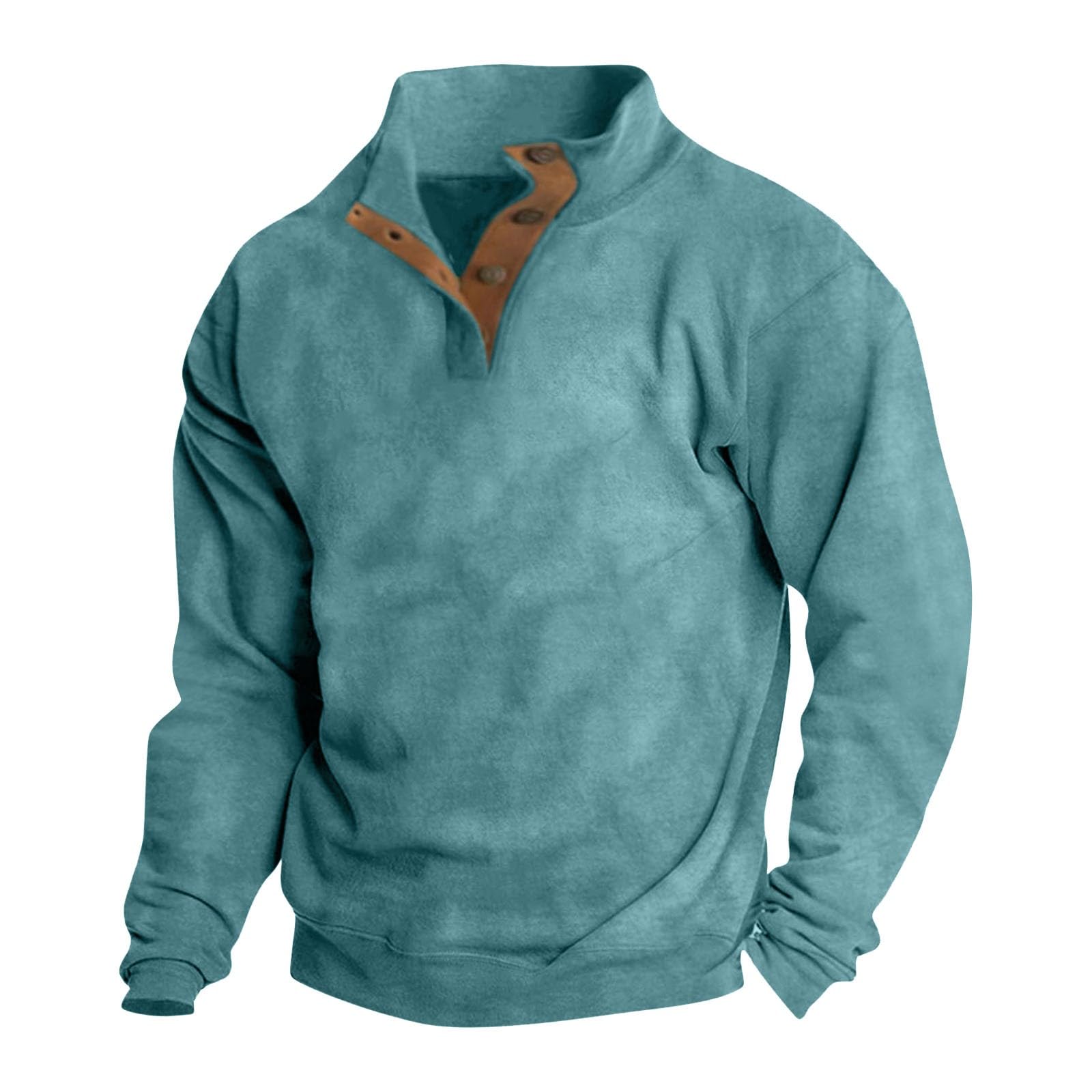 Clothes, Fall Sweatshirts Mens Clothes Fall Fashion Athletic Long Sleeve Button Up Pullovers Hoodies Y2k Casual Big and Tall Sweatshirt Hoodies Aesthetic(F-Turquoise,XL)