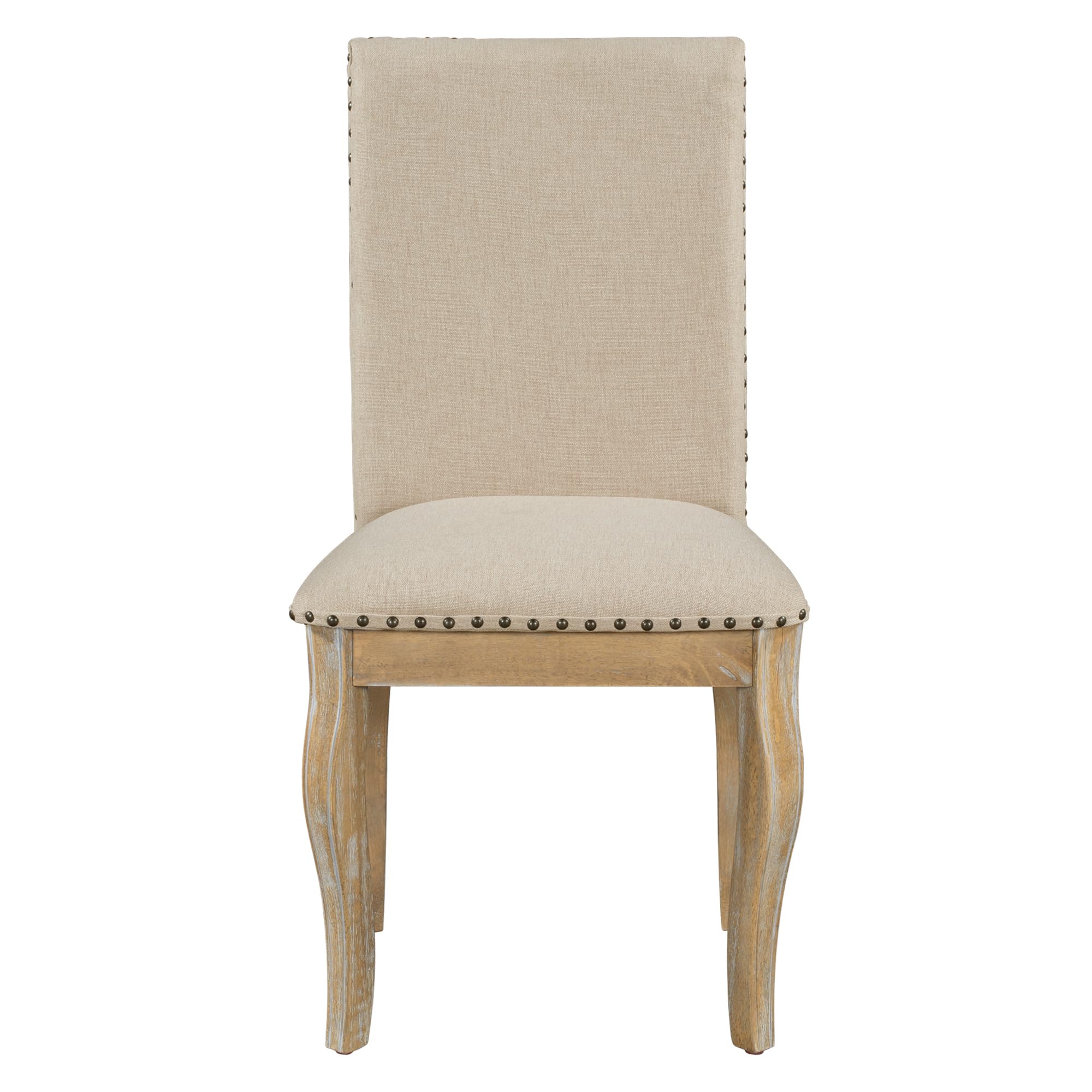 HESIEU Farmhouse Dining Chairs Set of 4 Upholstered Fabric Kitchen Chairs with Antique Bronze Nailhead Decor High Back Chair Solid Wood Legs for Dining Room Kitchen Living Room (Natural Wood Wash)