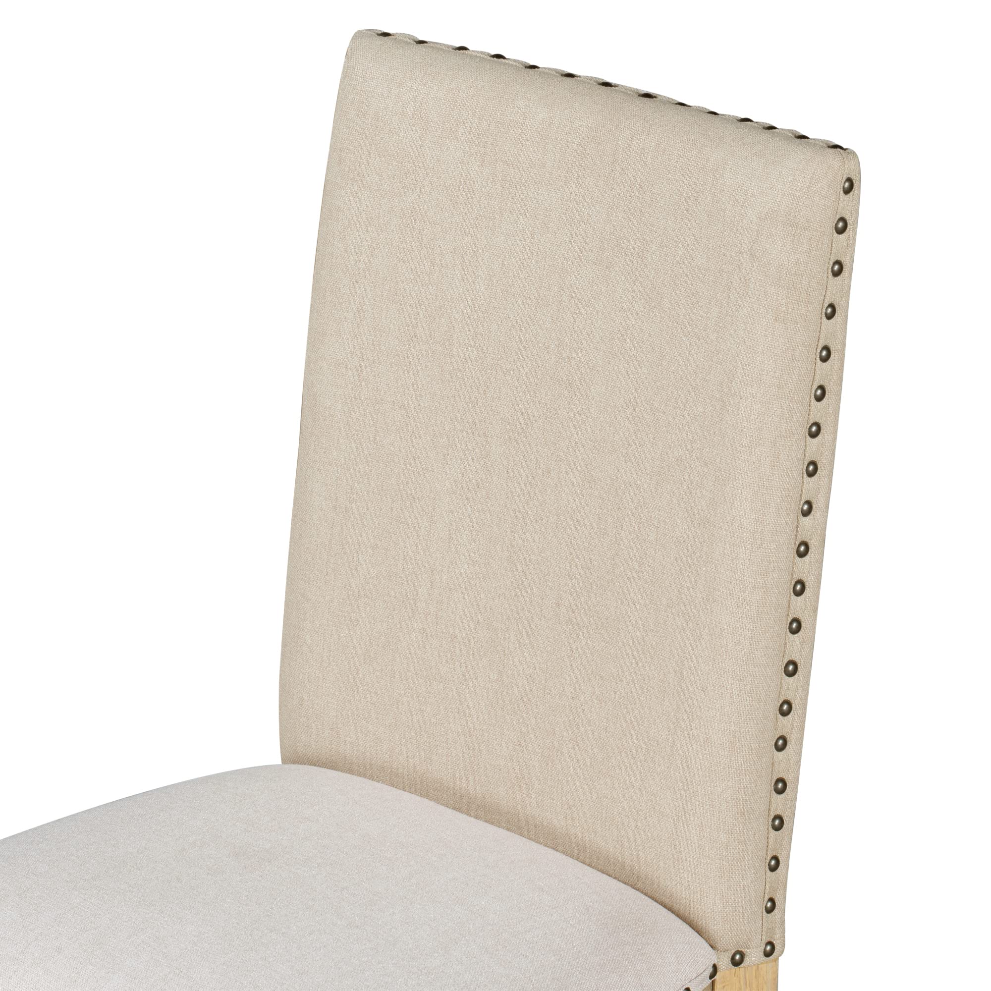 HESIEU Farmhouse Dining Chairs Set of 4 Upholstered Fabric Kitchen Chairs with Antique Bronze Nailhead Decor High Back Chair Solid Wood Legs for Dining Room Kitchen Living Room (Natural Wood Wash)