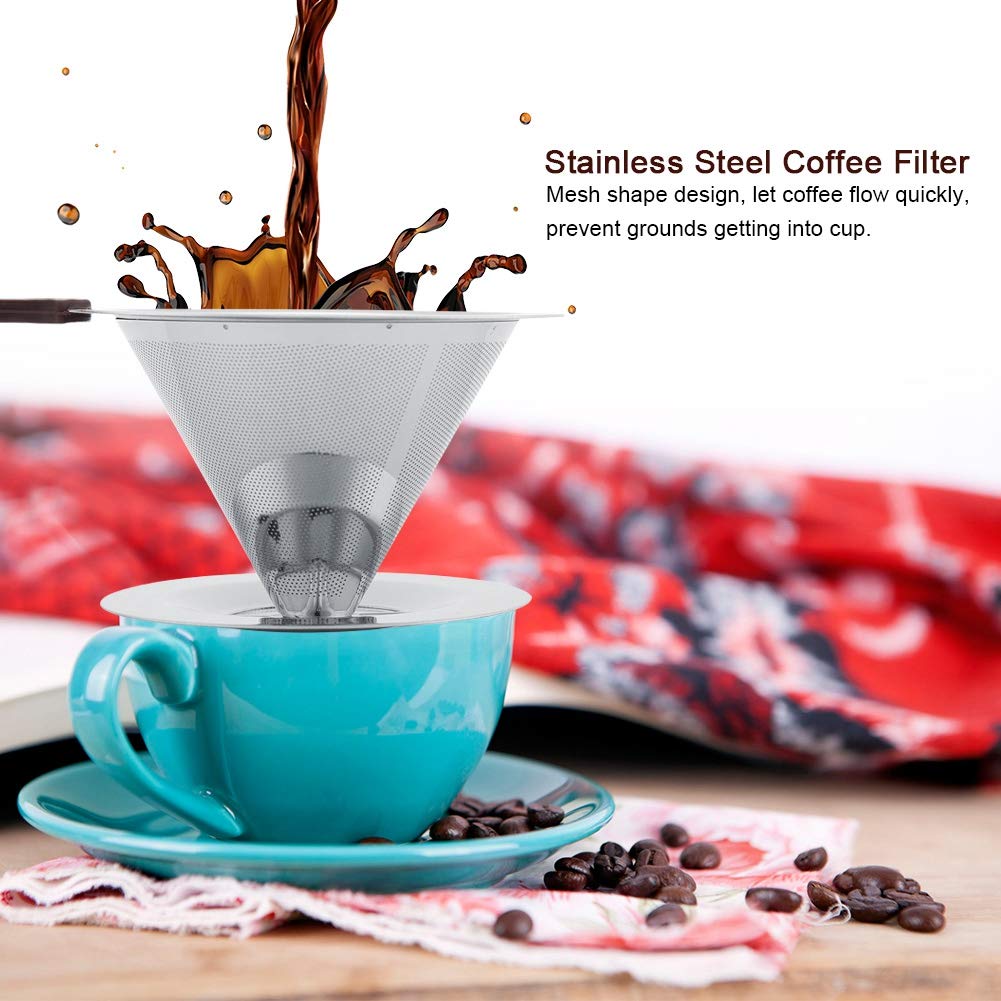 Topyond Stainless Steel Coffee Filter, Reusable Double Layer Brew Dripper, Collapsible and Portable Design with Cup Stand,for Camping and Travel