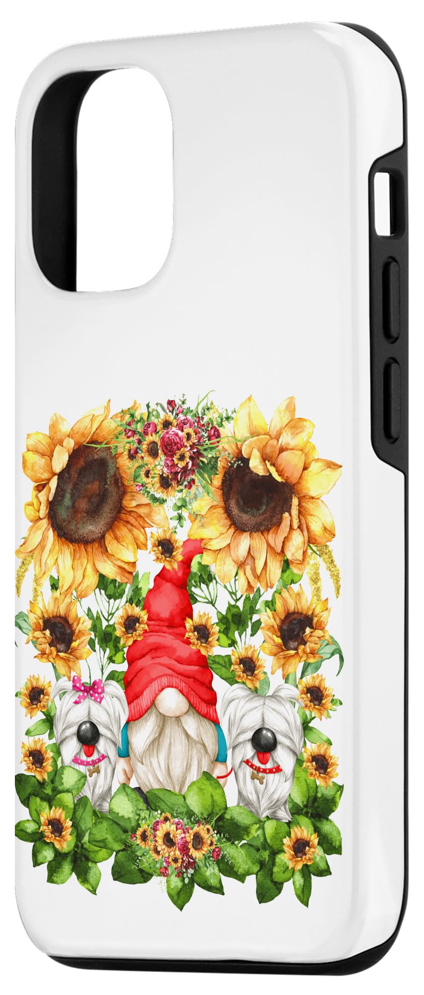 iPhone 13 White Dog Graphic For Yorkie Mom And Dad Sunflower Gnome Case