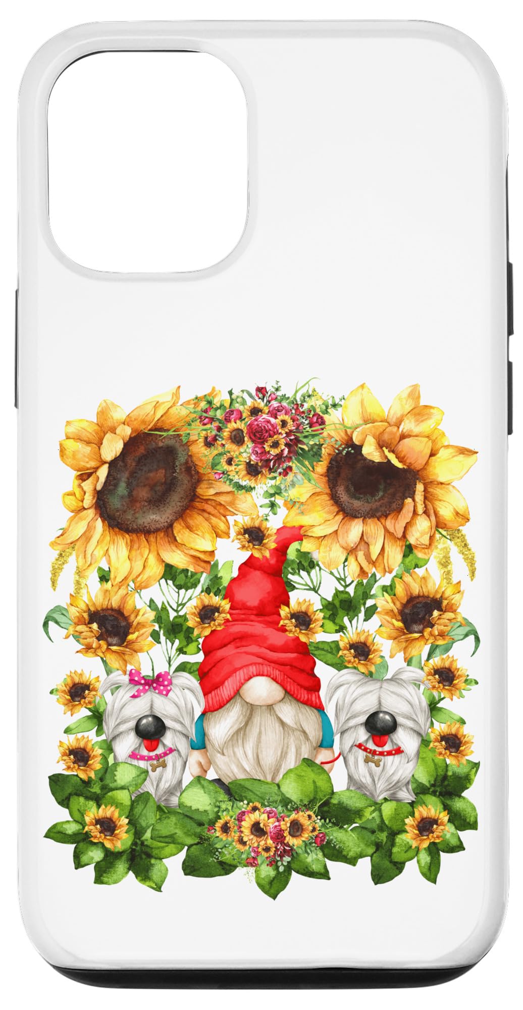 iPhone 13 White Dog Graphic For Yorkie Mom And Dad Sunflower Gnome Case