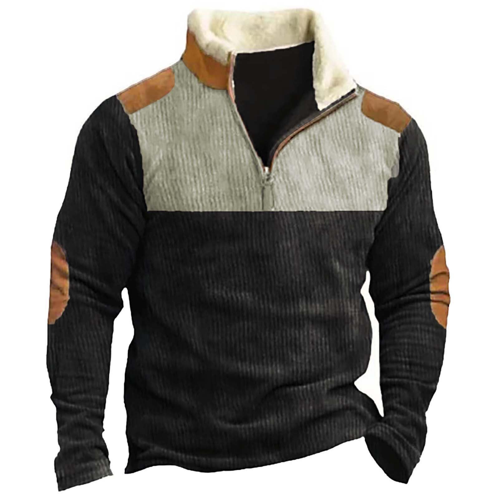 Mens Men Corduroy Polo Shirt Polo Sweatshirt Polo Sweater Polo Pullover Polo Jumper Tops Polo Tee Shirts Big and Tall for Men D-Black
