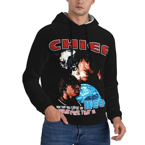 Galaksing Chief Rapper Keef Men's hoodie Casual long sleeve T Shirts fit Youth Popular for Running Suitable for winter X-Large Black