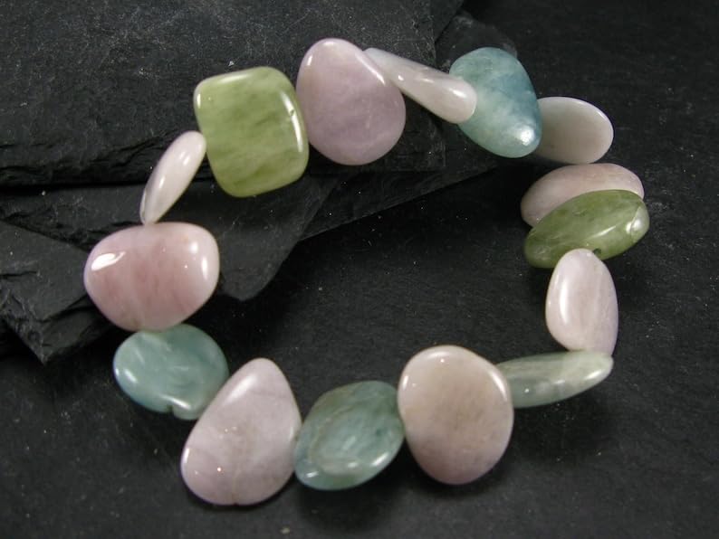 LKBEADS Natural Aquamarine & Morganite 12-14mm nugget smooth 7inch Semi-Precious Gemstones Beaded Bracelets for Men Women Healing Crystal Stretch Beaded Bracelet Unisex