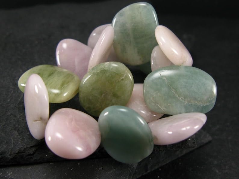 LKBEADS Natural Aquamarine & Morganite 12-14mm nugget smooth 7inch Semi-Precious Gemstones Beaded Bracelets for Men Women Healing Crystal Stretch Beaded Bracelet Unisex