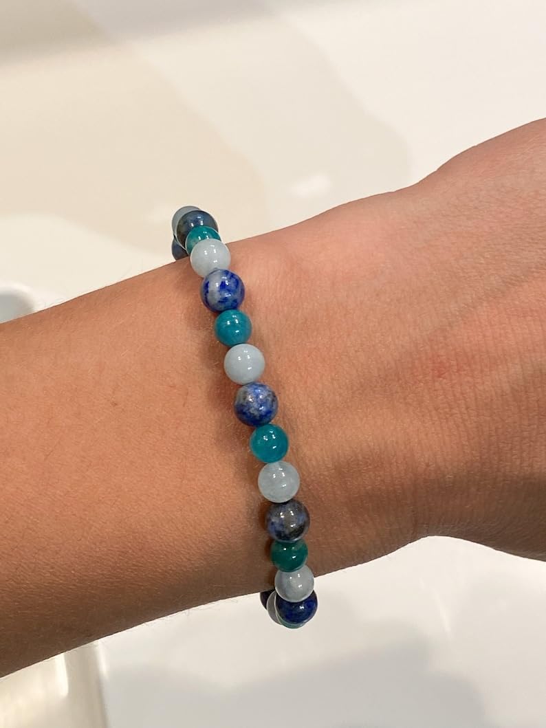 LKBEADS Natural Amethyst, White Agate, Smoky quartz 8mm rondelle smooth 7inch Semi-Precious Gemstones Beaded Bracelets for Men Women Healing Crystal Stretch Beaded Bracelet Unisex
