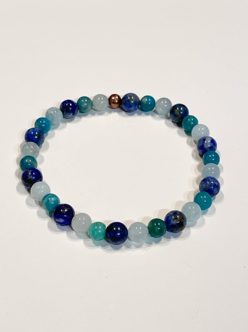 LKBEADS Natural Amethyst, White Agate, Smoky quartz 8mm rondelle smooth 7inch Semi-Precious Gemstones Beaded Bracelets for Men Women Healing Crystal Stretch Beaded Bracelet Unisex
