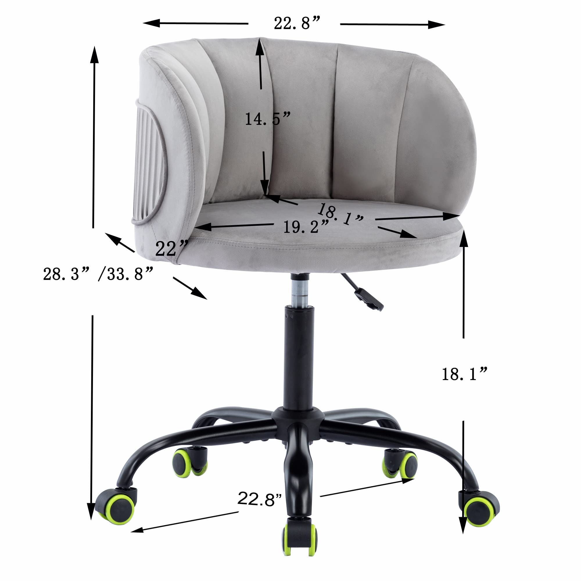 INMOZATA Velvet Home Office Desk Chair, Upholstered Vanity Chairs with Swivel Wheels, Ergonomic Office Chair for Living Room, Bedroom, Office, Vanity Study,Grey