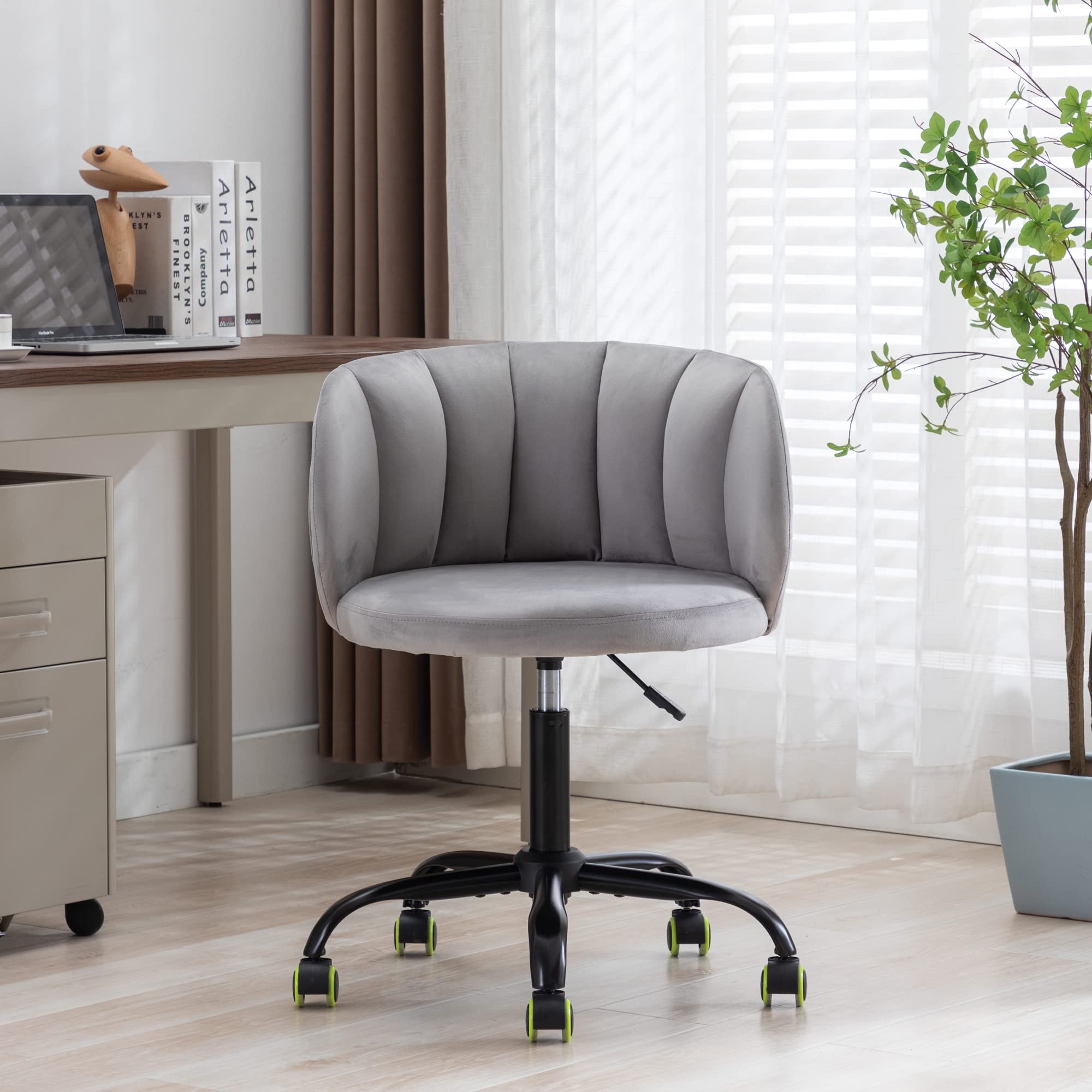 INMOZATA Velvet Home Office Desk Chair, Upholstered Vanity Chairs with Swivel Wheels, Ergonomic Office Chair for Living Room, Bedroom, Office, Vanity Study,Grey