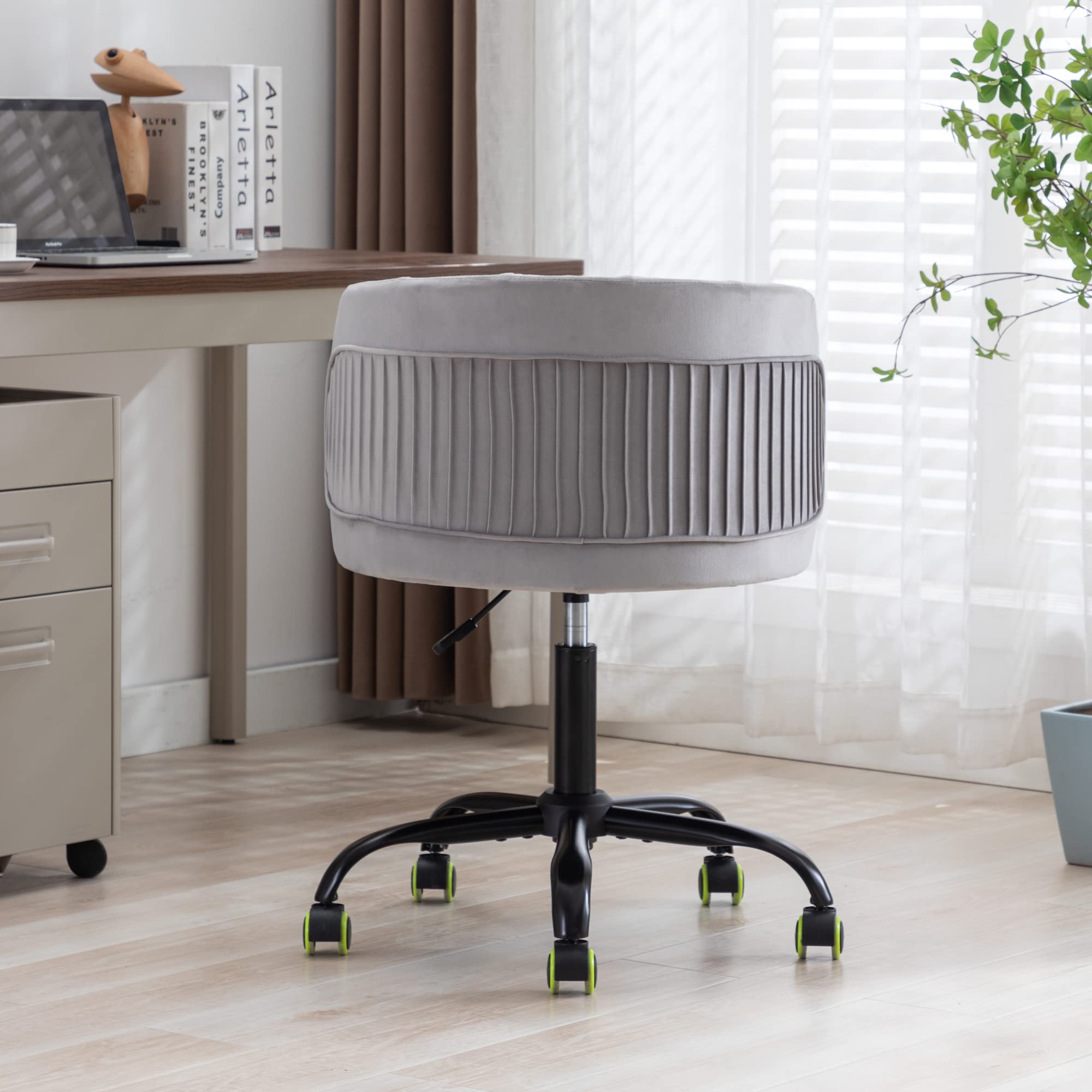INMOZATA Velvet Home Office Desk Chair, Upholstered Vanity Chairs with Swivel Wheels, Ergonomic Office Chair for Living Room, Bedroom, Office, Vanity Study,Grey