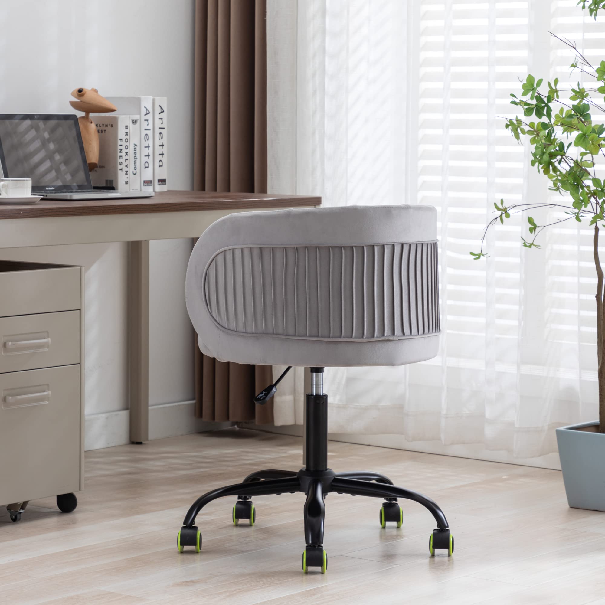 INMOZATA Velvet Home Office Desk Chair, Upholstered Vanity Chairs with Swivel Wheels, Ergonomic Office Chair for Living Room, Bedroom, Office, Vanity Study,Grey