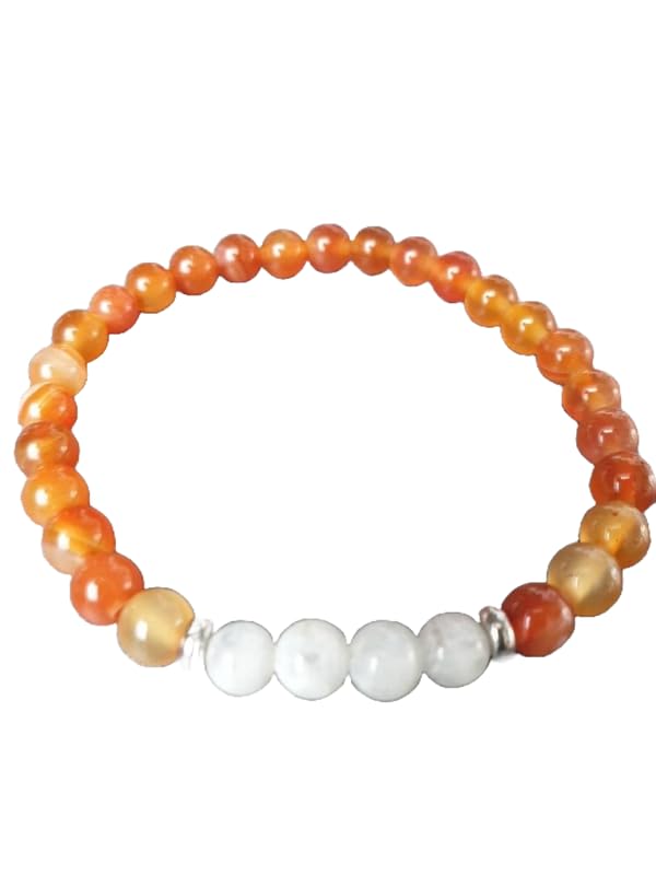LKBEADS Natural Carnelian & Moonstone 6mm rondelle smooth 7inch Semi-Precious Gemstones Beaded Bracelets for Men Women Healing Crystal Stretch Beaded Bracelet Unisex