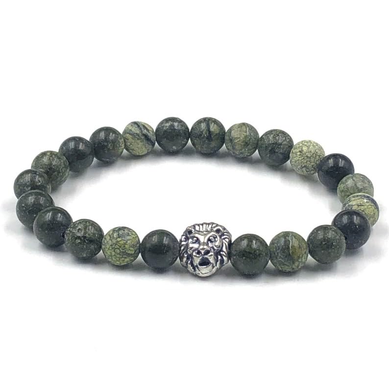 LKBEADS Natural Natural Russian Serpentine 8mm rondelle smooth 7inch Semi-Precious Gemstones Beaded Bracelets for Men Women Healing Crystal Stretch Beaded Bracelet Unisex