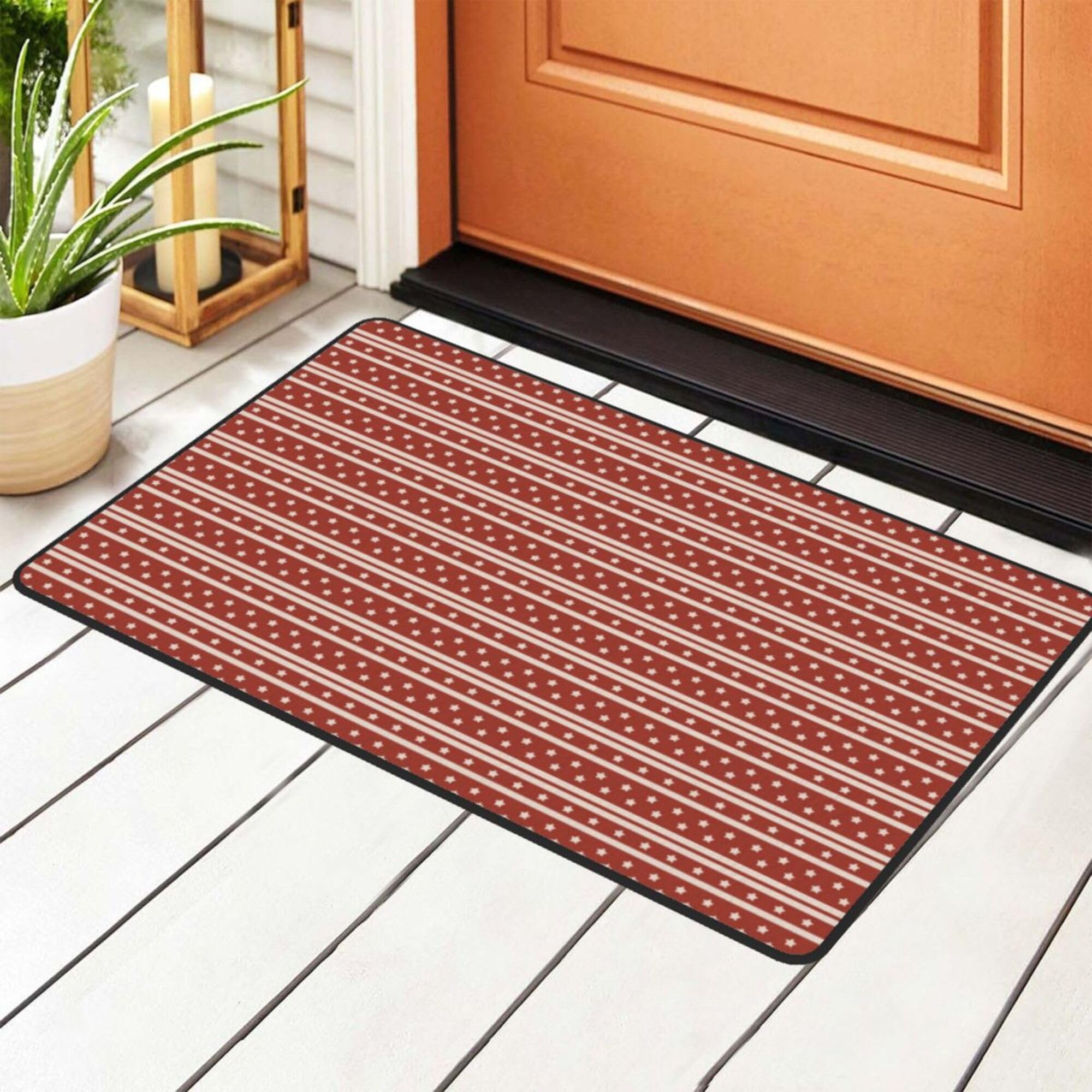 aHaBiKas Door Mat Outside Indoor Entrance, Patriotic Stars Stripes Red Front Porch Rug Washable Kitchen Rugs Non-Slip Shower Rugs Bathroom Mats Quick Dry, 36"x24"