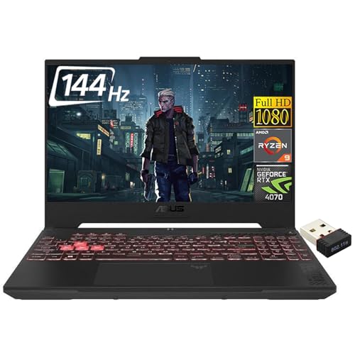 ASUS TUF A17 Gaming Laptop 2023 Newest, 17.3" FHD 144Hz Display, AMD Ryzen 9-7940HS(up to 5.2GHz), GeForce RTX 4070, 64GB DDR5, 1TB SSD, Backlit Keyboard, WiFi 6, Win 11 Home, with USB WiFi Adapter