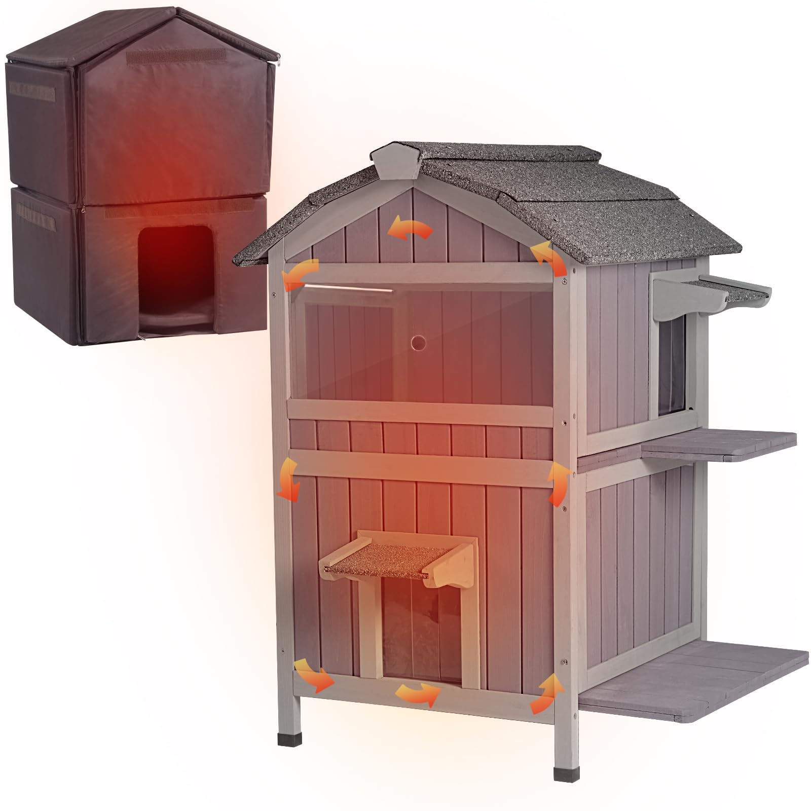 Aivituvin Outdoor Cat House with 100% Insulated Liner Weatherproof Feral Cat Shelter, Heated Cat House for Winter
