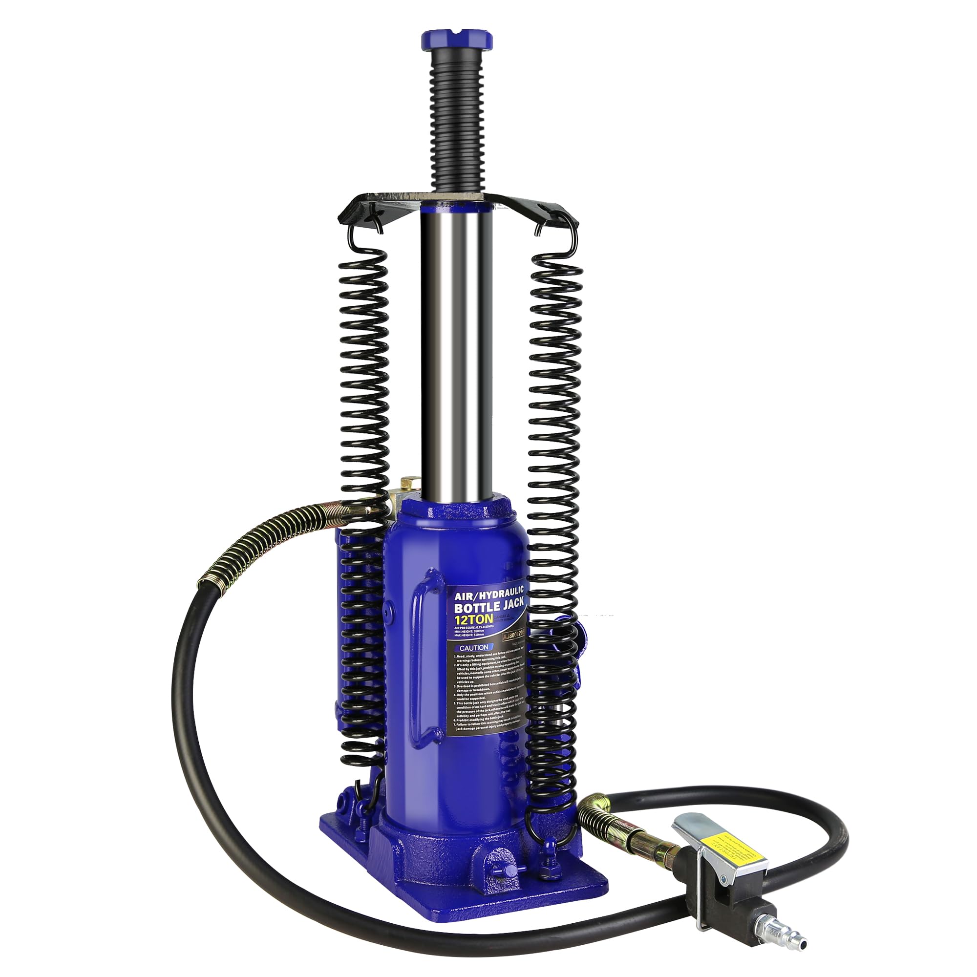 Air Hydraulic Bottle Jack, 12 Ton All Welded Bottle Jack, 10.2-20.1 inch Lifting Range, with 2-Section Long Handle, for Car, Pickup Truck, Truck, RV, Auto Repair, Industrial Engineering (Blue-12 Ton)