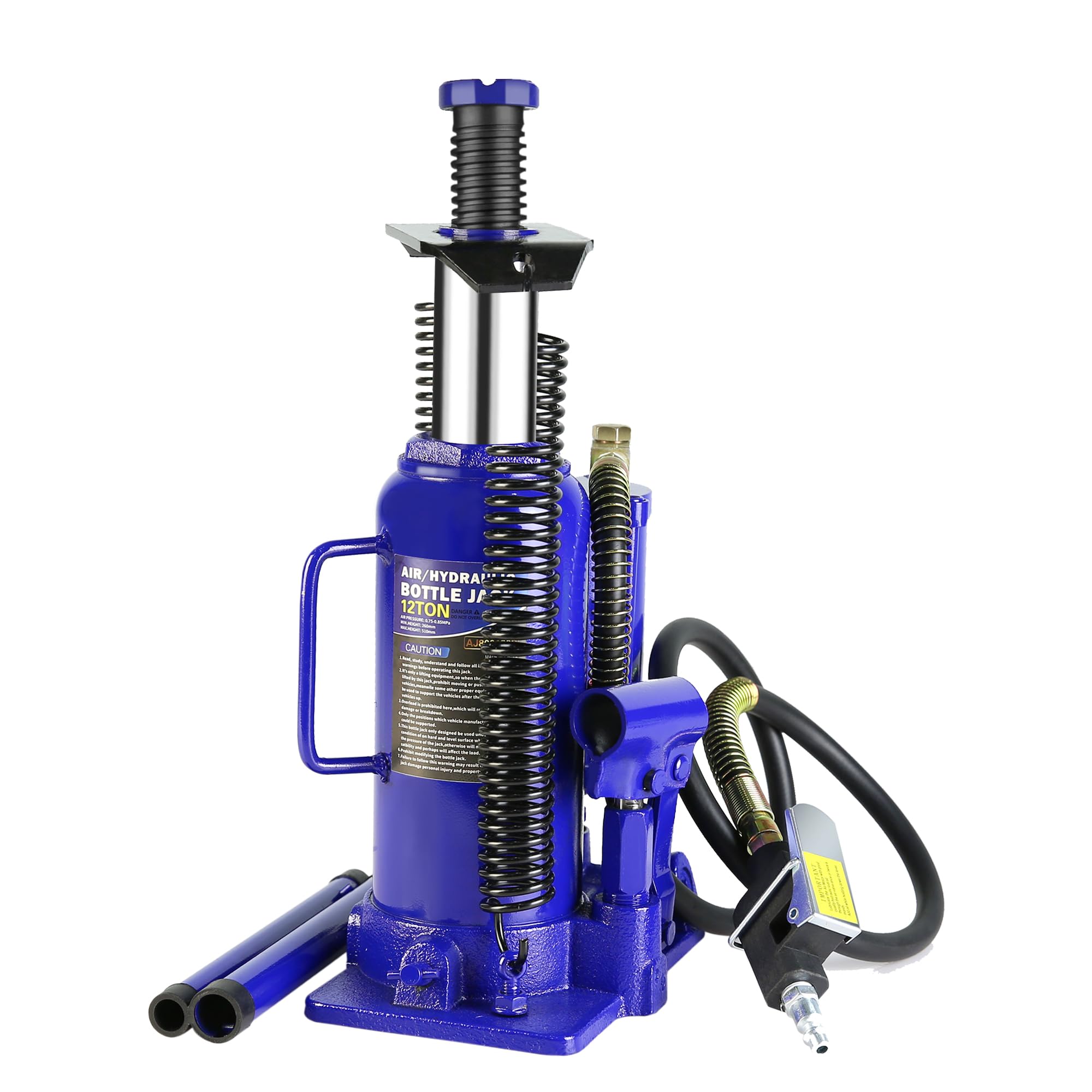 Air Hydraulic Bottle Jack, 12 Ton All Welded Bottle Jack, 10.2-20.1 inch Lifting Range, with 2-Section Long Handle, for Car, Pickup Truck, Truck, RV, Auto Repair, Industrial Engineering (Blue-12 Ton)