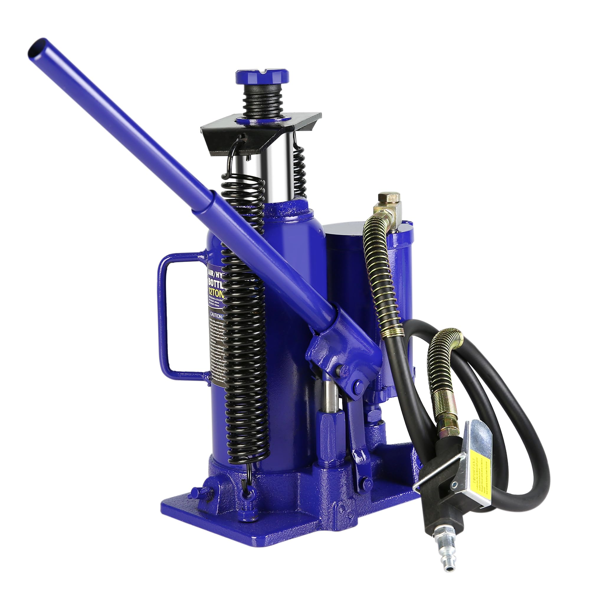 Air Hydraulic Bottle Jack, 12 Ton All Welded Bottle Jack, 10.2-20.1 inch Lifting Range, with 2-Section Long Handle, for Car, Pickup Truck, Truck, RV, Auto Repair, Industrial Engineering (Blue-12 Ton)