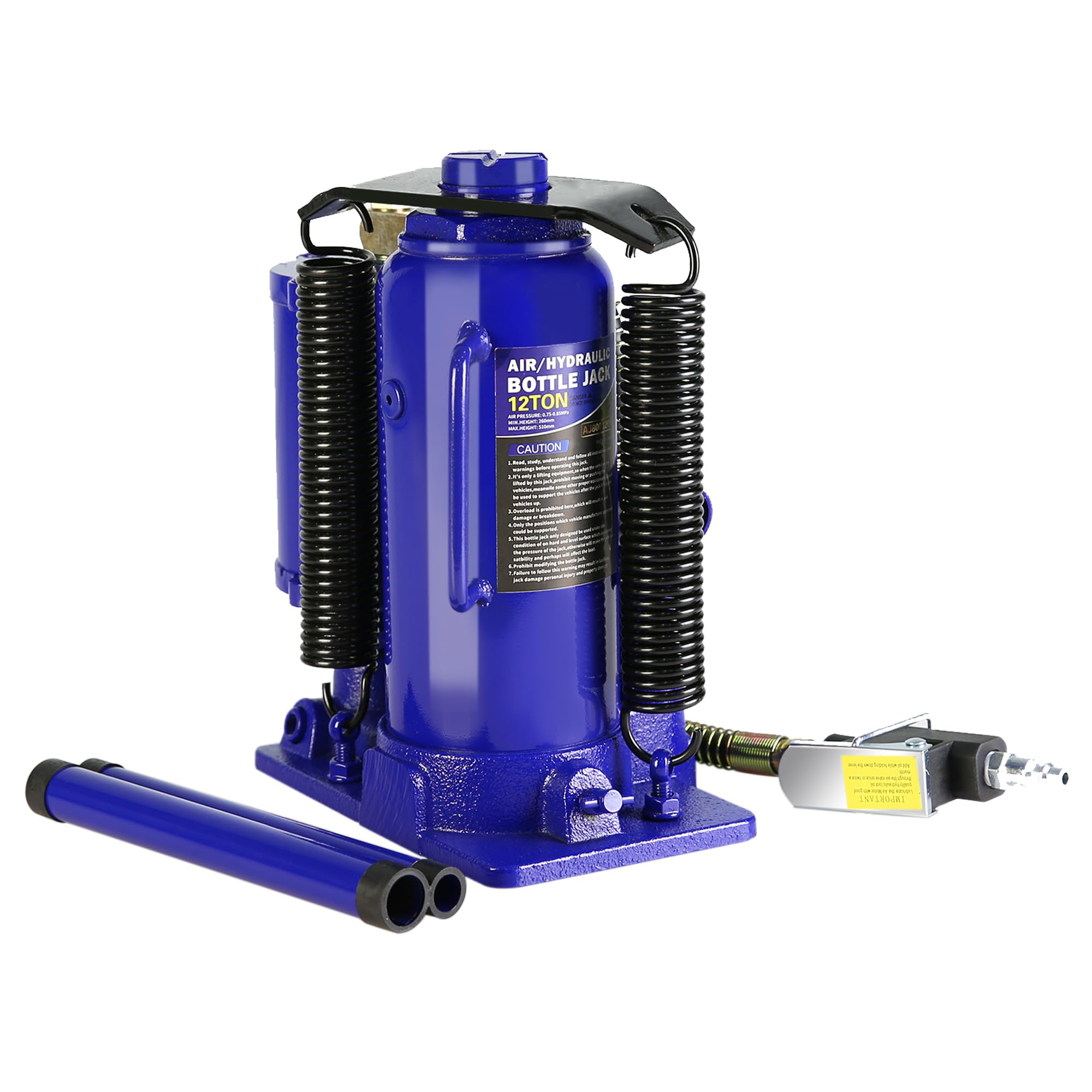 Air Hydraulic Bottle Jack, 12 Ton All Welded Bottle Jack, 10.2-20.1 inch Lifting Range, with 2-Section Long Handle, for Car, Pickup Truck, Truck, RV, Auto Repair, Industrial Engineering (Blue-12 Ton)