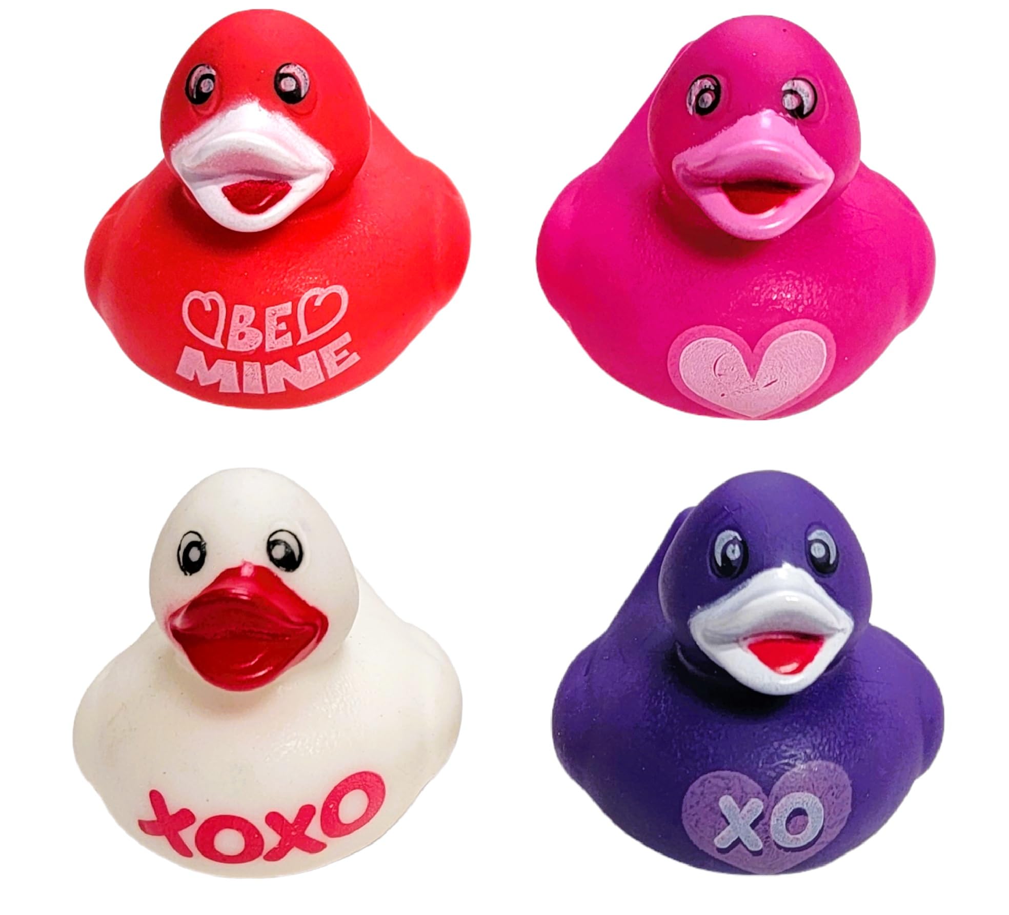 Cool Valentine's Day Holiday Rubber I Love You XO Be Mine Ducks (2") Standard Size. White, Red, Pink and Purple. (12 Pack) Cute Duck Bath Tub Pool Toys. (Valentine's Day Rubber Ducks)