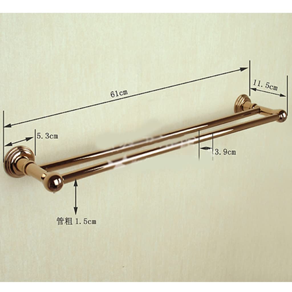 Bath Towel Bar Rose Gold Towel Rack, Copper Double Rod Towel Holder, European Style Towel Rail Bar Hardware Pendant Towel Holder