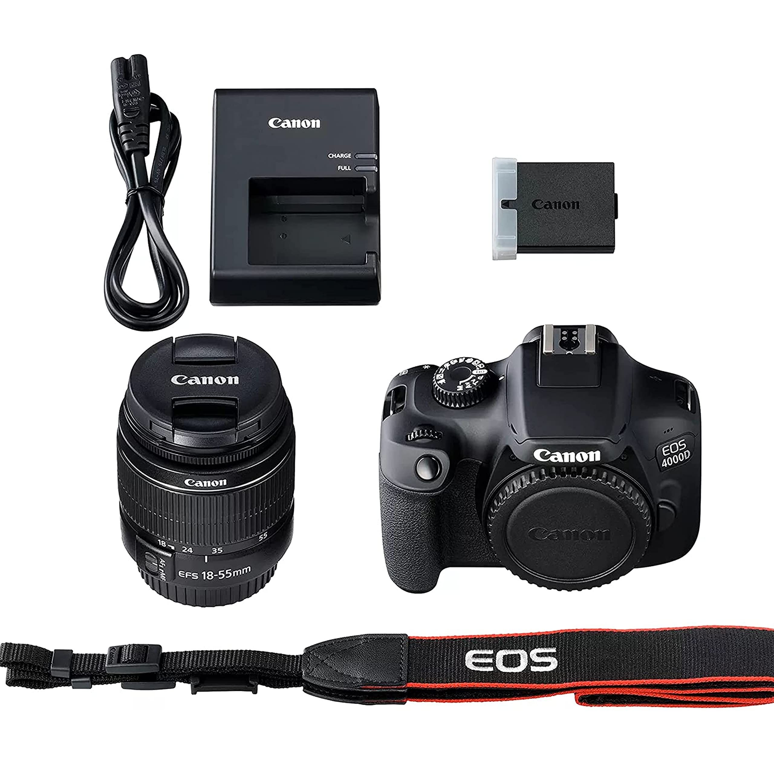 Canon EOS 4000D (Rebel T100) DSLR Camera w/18-55mm F/3.5-5.6 Zoom Lens + 75-300mm F/4-5.6 III Lens + 2X 64GB Memory + Hood + Case + Filters + Tripod + More (35pc Bundle) (Renewed)