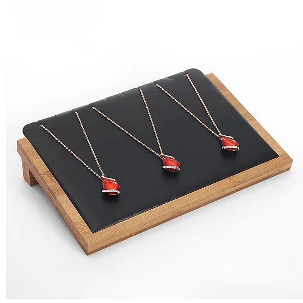 Dreamhousey Solid wood beveled jewelry rack necklace display tray, Pendant Long Chain display board, jewelry store trade selling display stand counter prop (black (large))