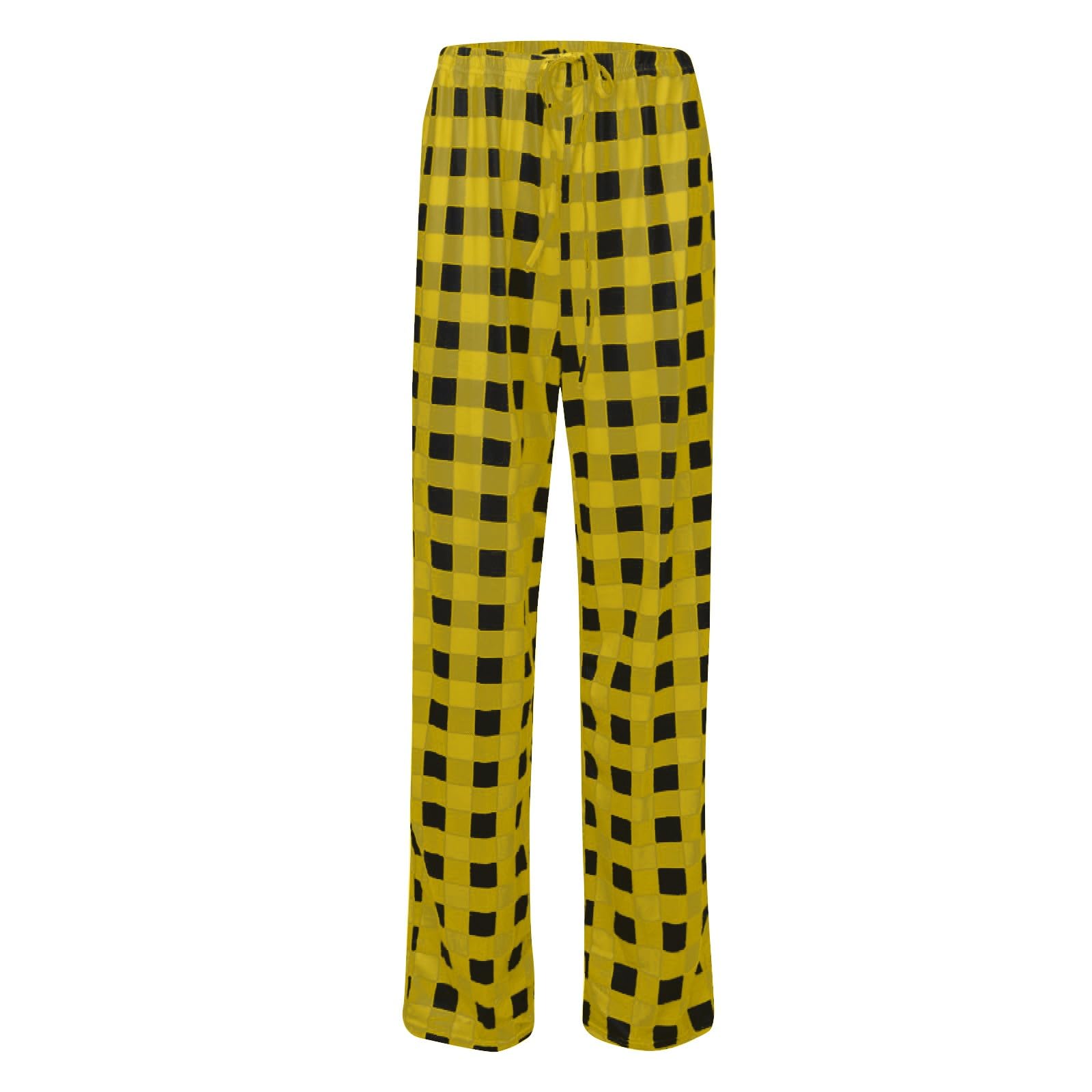 Yellow XL Wide Leg Cotton Pants for Women with Pockets Baggy Boho Pants Elastic Waistband Soft Pajamas Fall Winter Bufflo Plaid Women's Leggings Plus Size Fall Boho Flower Bottoms