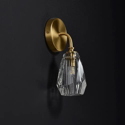 HOBIBA Reading Light Copper Wall Sconce, K9 Crystal Shade Wall Lamp, Bedside G9 Wall Lighting Adjustable Cord Wall Lights for Bedroom Hallway Bathroom (Size:A)