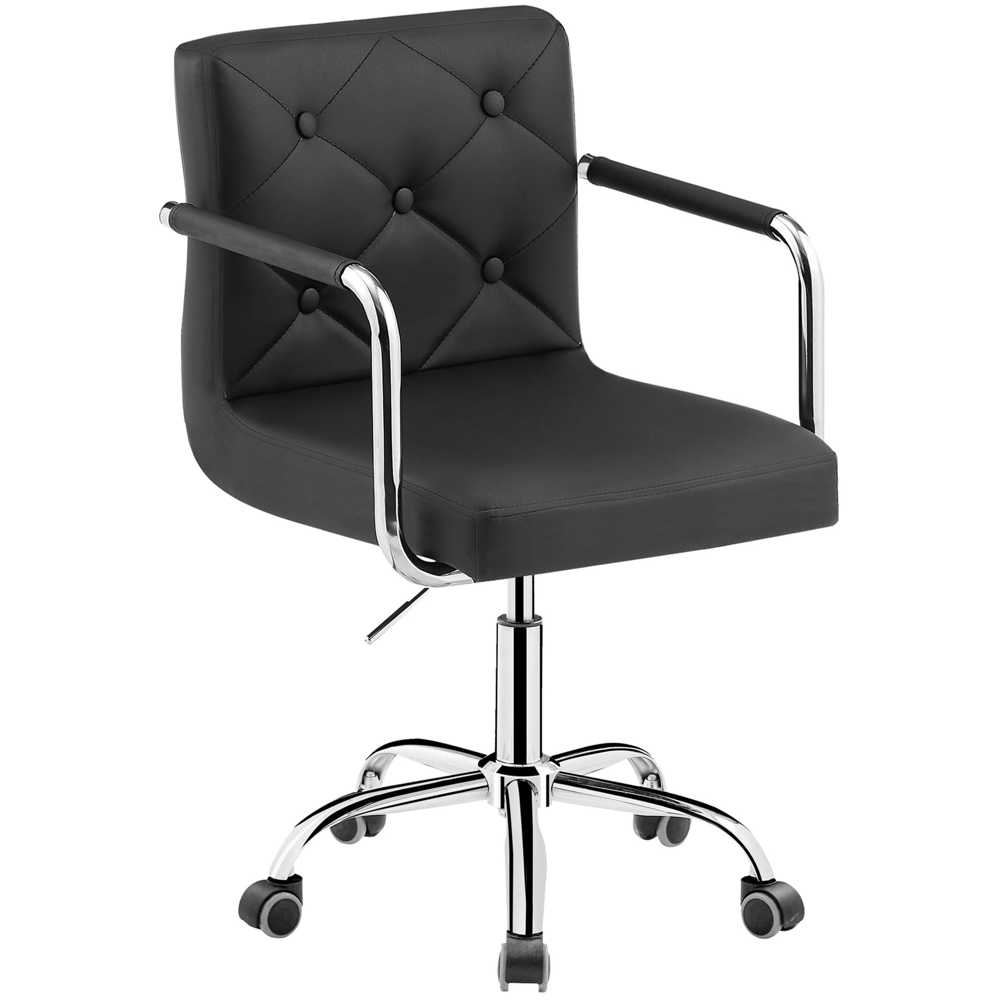 VECELO Rolling Work Chair for Home Office Desk Adjustable Height with Wheels for Study/Task 360°Swivel, Mid Back, Set of 1, Black