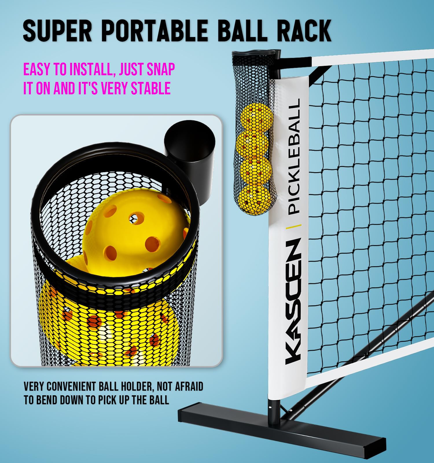 Kascen White Pickleball Net - 22 FT Regulation Size Portable Pickle Ball Net with Ball Holder, 4 Pickleballs & Carry Bag for Outdoor Indoor Driveway Backyard