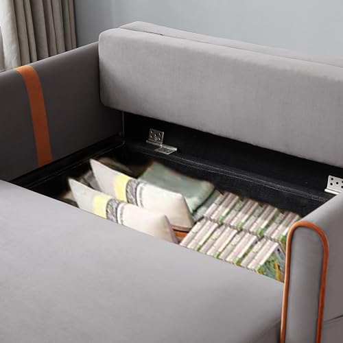 Hombay Velvet Convertible Sleeper Sofa Bed, Pull-Out Folding Couch Loveseat with Storage and Pillows for Living Room Bedroom Office (Gray)