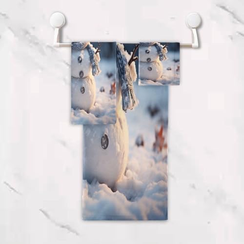 Flradish Snowman Towels 3 Pack Bath Towels for Bathroom Set Soft Cotton Highly Absorbent Lightweight & Quickdry Towel Set 1 Bath Towel,1 Hand Towel,1 Washclothe
