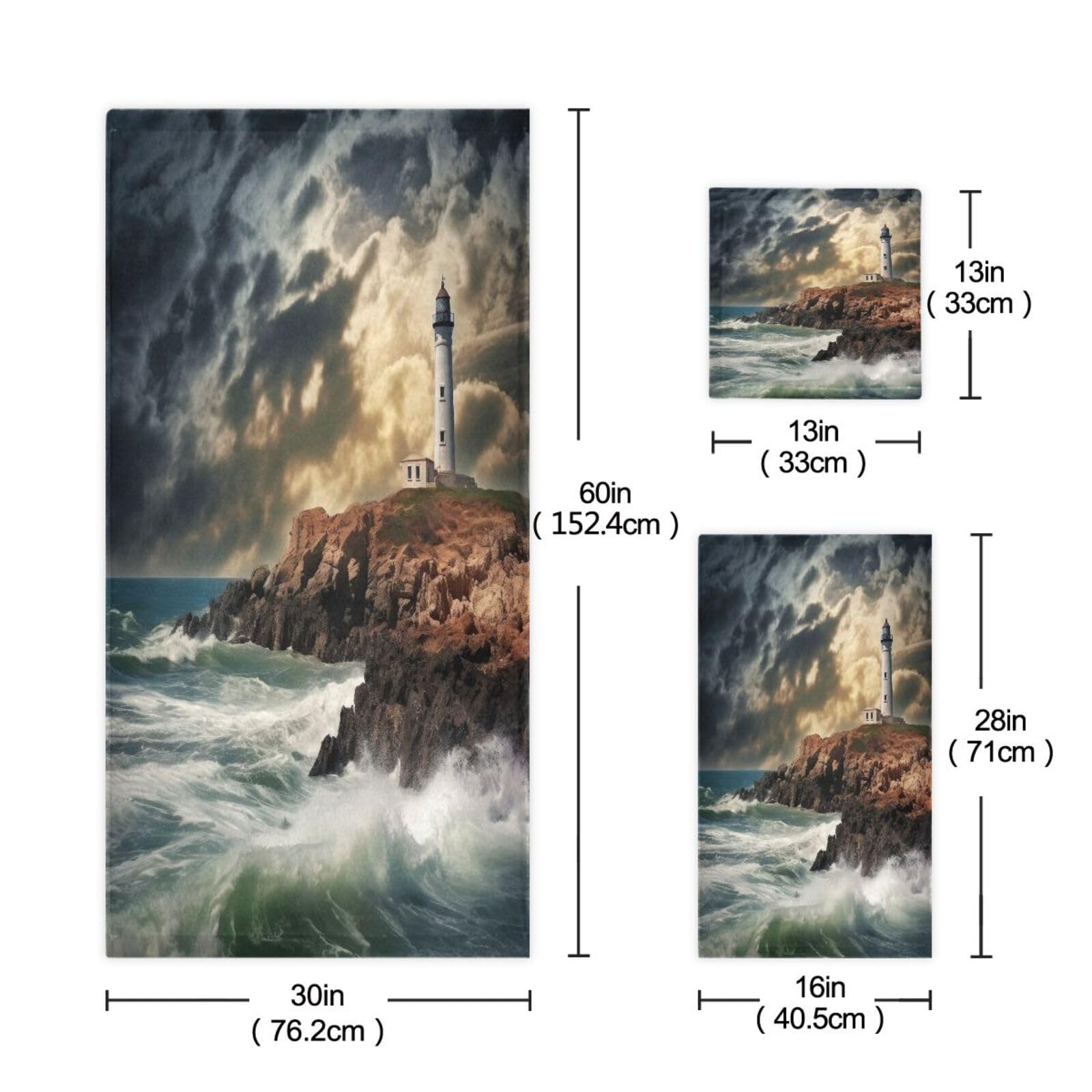 Flradish Lighthouse Towels 3 Pack Bath Towels for Bathroom Set Soft Cotton Highly Absorbent Lightweight & Quickdry Towel Set 1 Bath Towel,1 Hand Towel,1 Washclothe