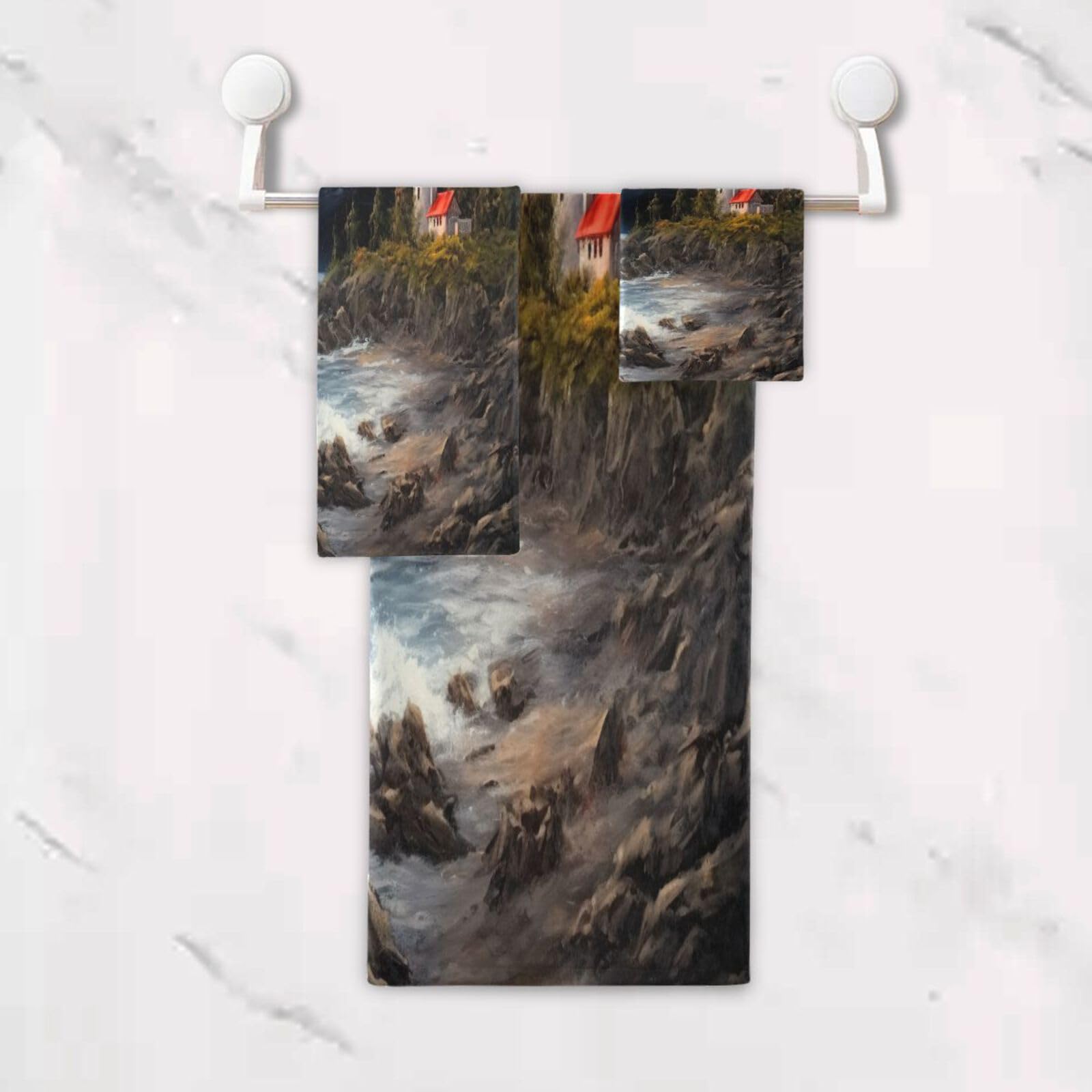 Flradish Lighthouse4 Towels 3 Pack Bath Towels for Bathroom Set Soft Cotton Highly Absorbent Lightweight & Quickdry Towel Set 1 Bath Towel,1 Hand Towel,1 Washclothe